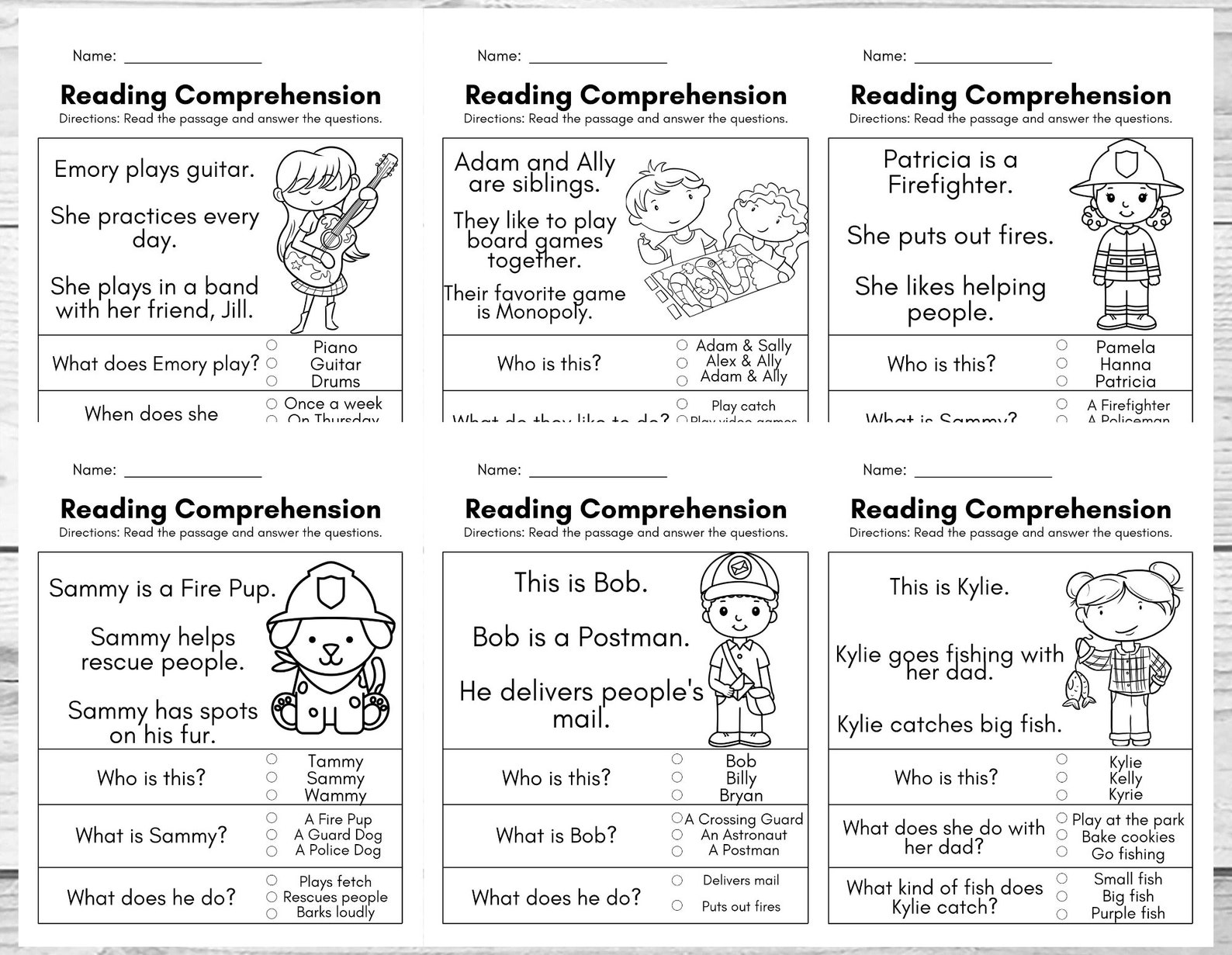 Reading Comprehension Worksheets Printable Kindergarten First Grade ...