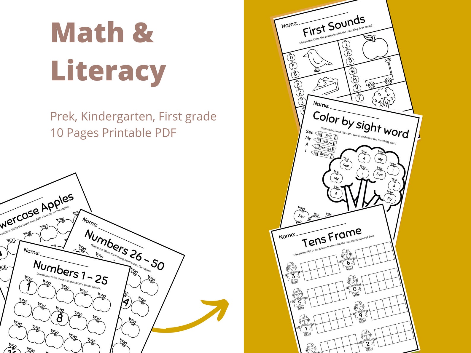 Printable Worksheets Instant Download Prek Kindergarten First Grade ...