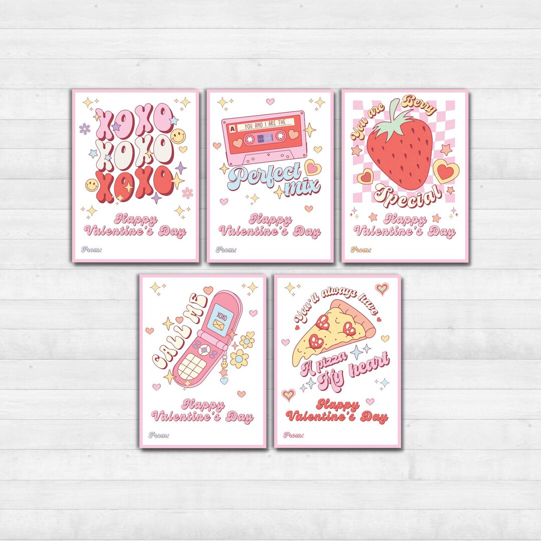Retro Valentine Cards Printable Groovy School Valentine Class Party ...