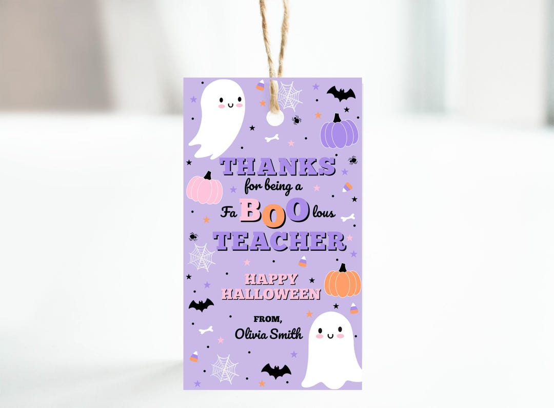 Teacher Gift Tag - Editable - Printable - Halloween - Canva Template ...