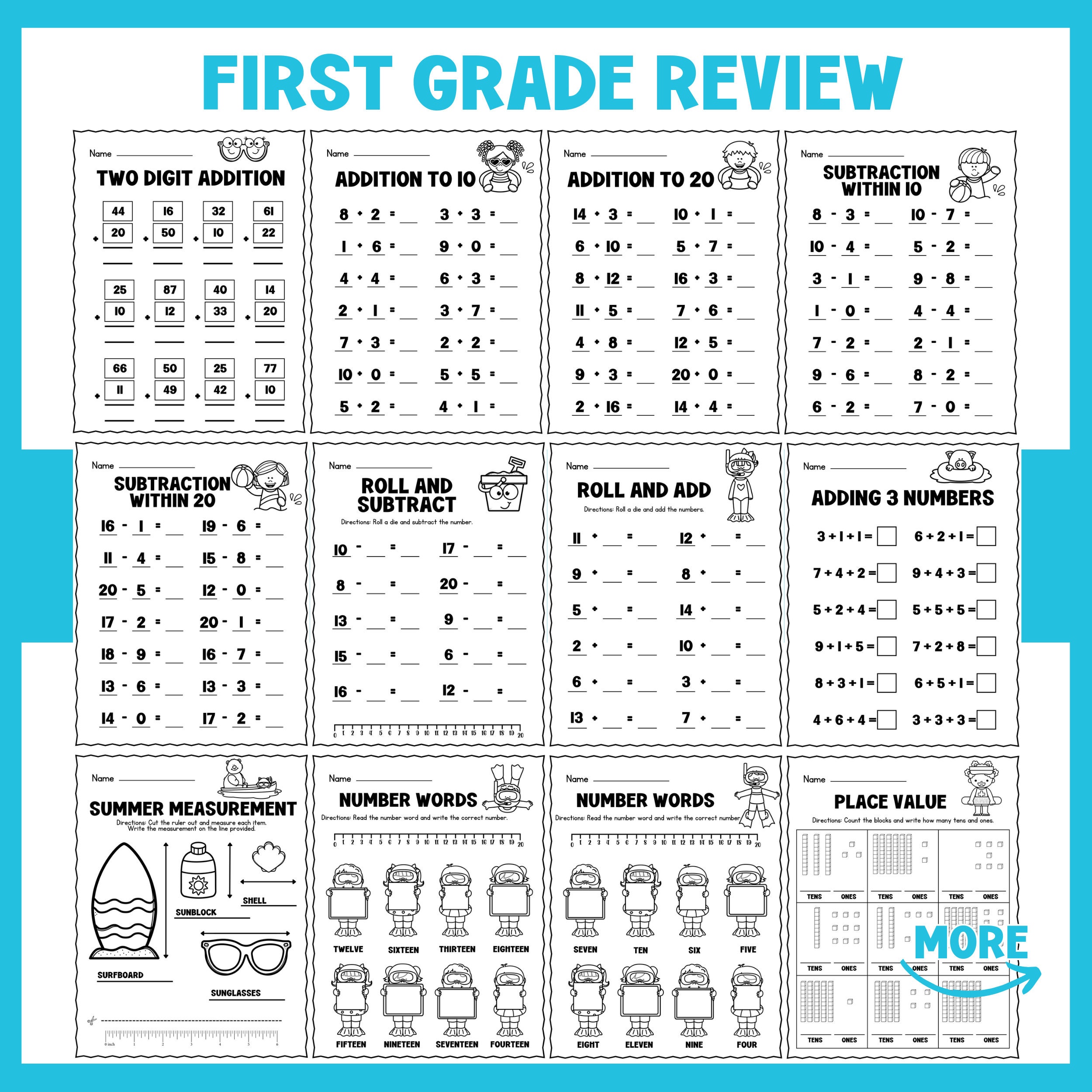 First Grade - Summer Review - Worksheets - Printable - Homeschool ...