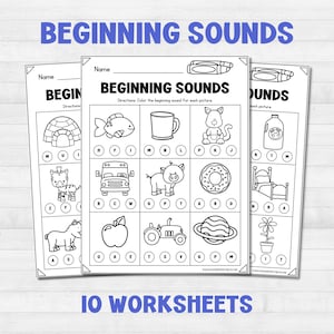 Beginning Sounds - Worksheets - Printable - Kindergarten - Instant ...