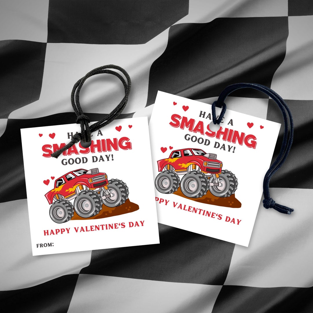 Monster Truck Valentine - Gift Tag - Kids Valentines - School Valentine ...
