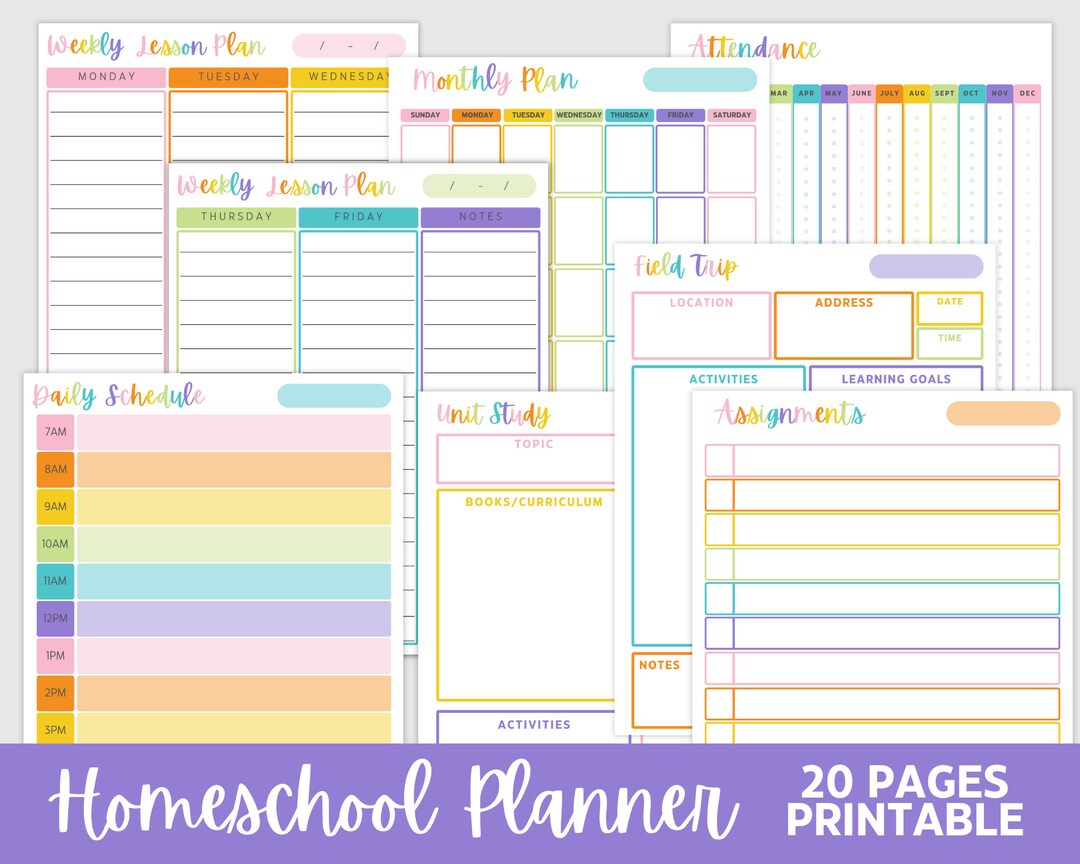 Homeschool Planner Printable Lesson Planner Weekly - Etsy