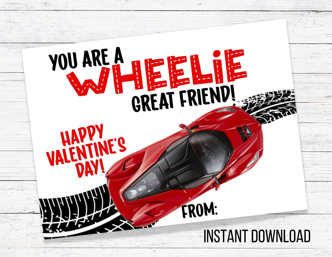 Wheelie Valentine Card - Car Valentine Card - Printable - Instant ...