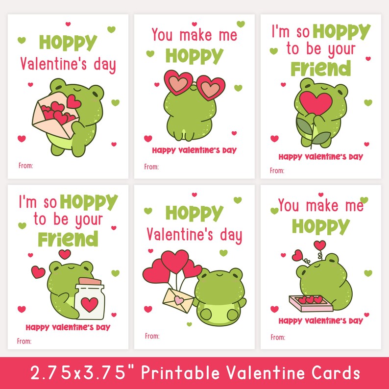 Frog Valentine Cards - Printable - Kids Valentines - School Valentine ...