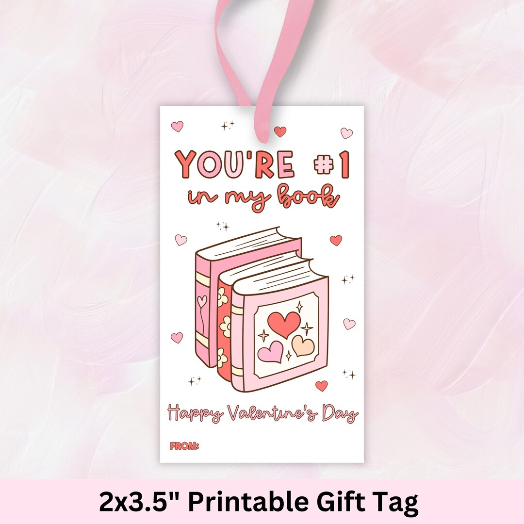 Book Valentine Tag - Printable - Class Valentines - Cute Valentine Gift ...