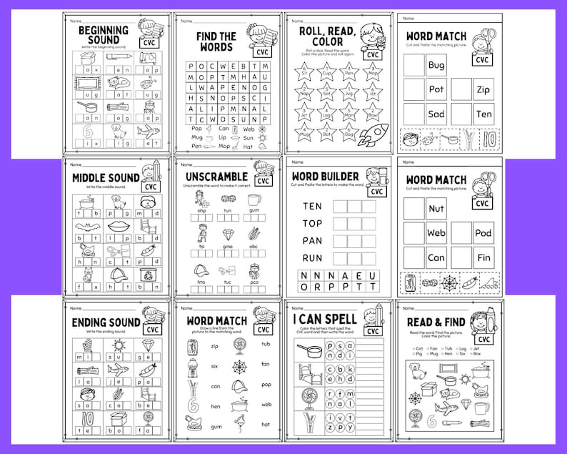 Cvc Word Worksheets Printable Instant Download - Etsy
