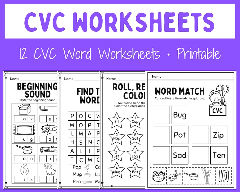 Cvc Word Worksheets Printable Instant Download - Etsy