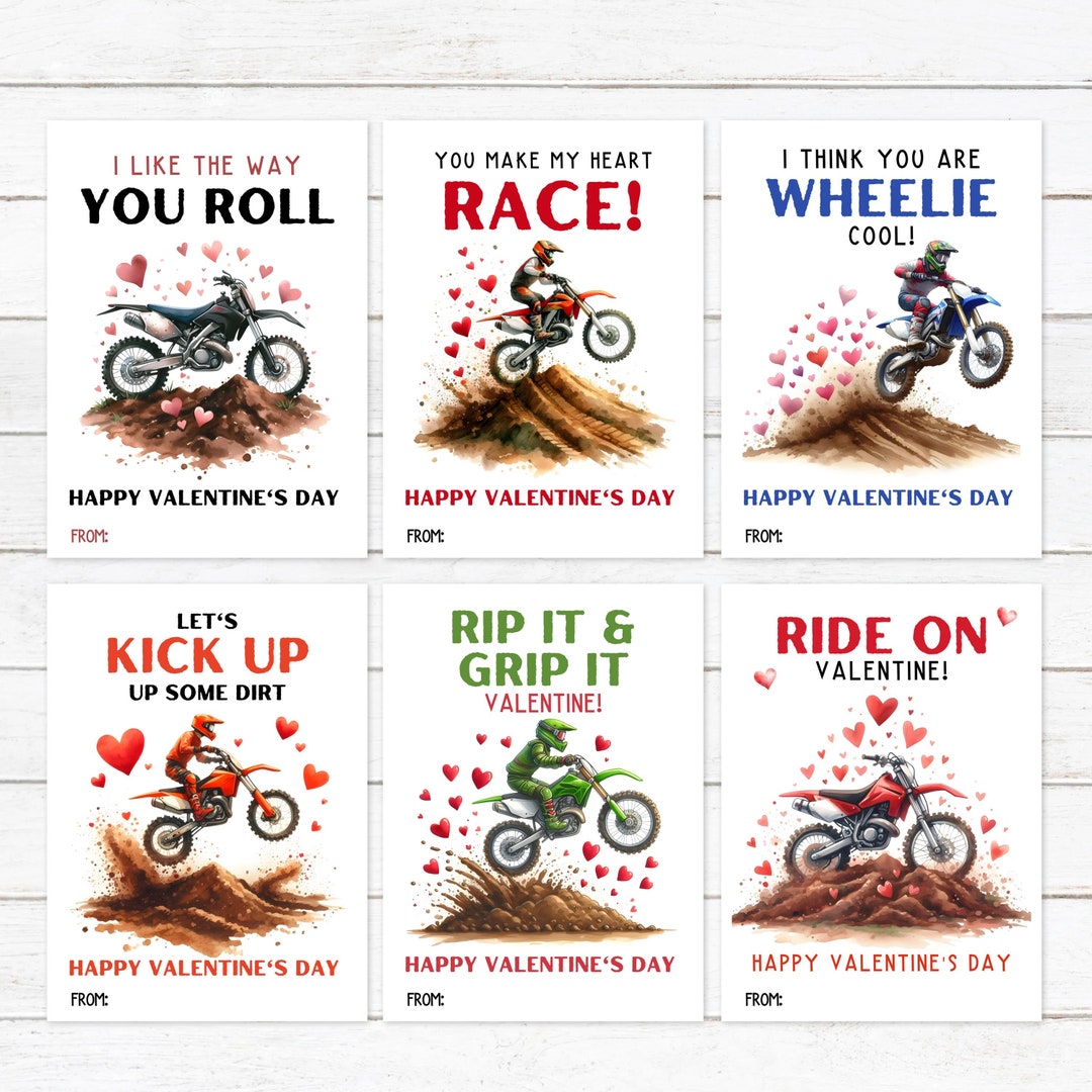 Dirt Bike Valentine Cards - Printable - Wheelie - Kids Valentines ...