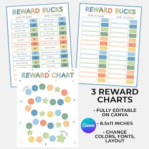 Editable Kids Reward Bucks and Chart - Printable - Reward Bucks - Chore ...