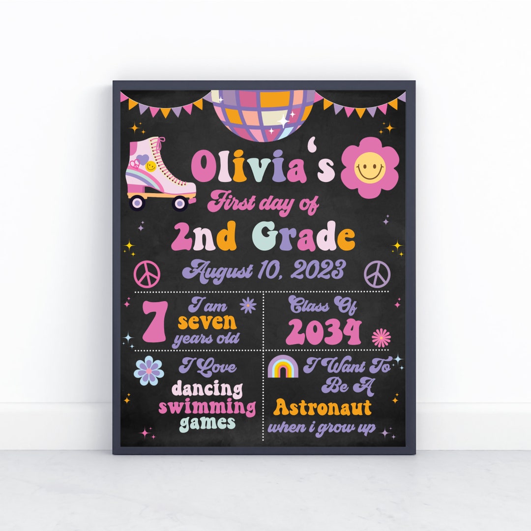 First Day of School Sign - Editable - Printable - Groovy - Retro ...