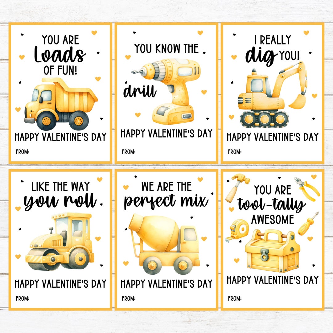 Construction Valentine Cards - Printable - Dump Truck - Class ...