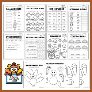 First Grade - Worksheets - Thanksgiving Theme - Printable - Homeschool ...