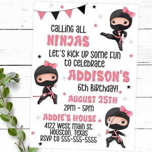Ninja Invitation Editable Printable Girls Birthday | Etsy