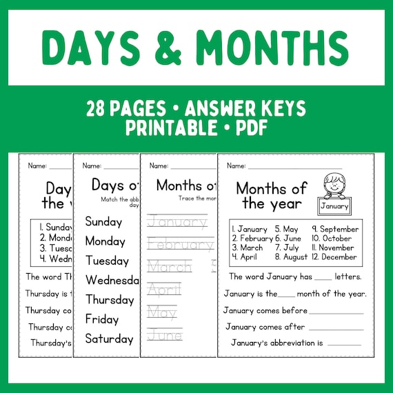 Days Of The Week Worksheets For Grade 1 Days Of The Week – English