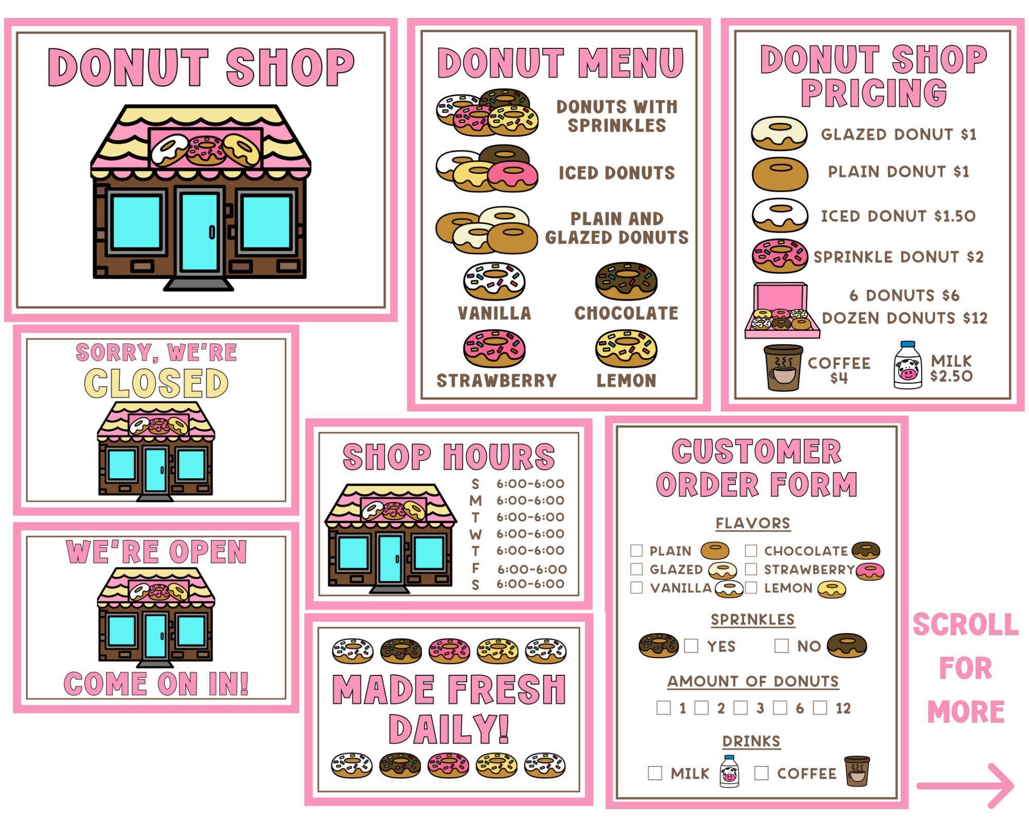 Dramatic Play - Printables - Donut Shop - Pretend Play - Instant ...