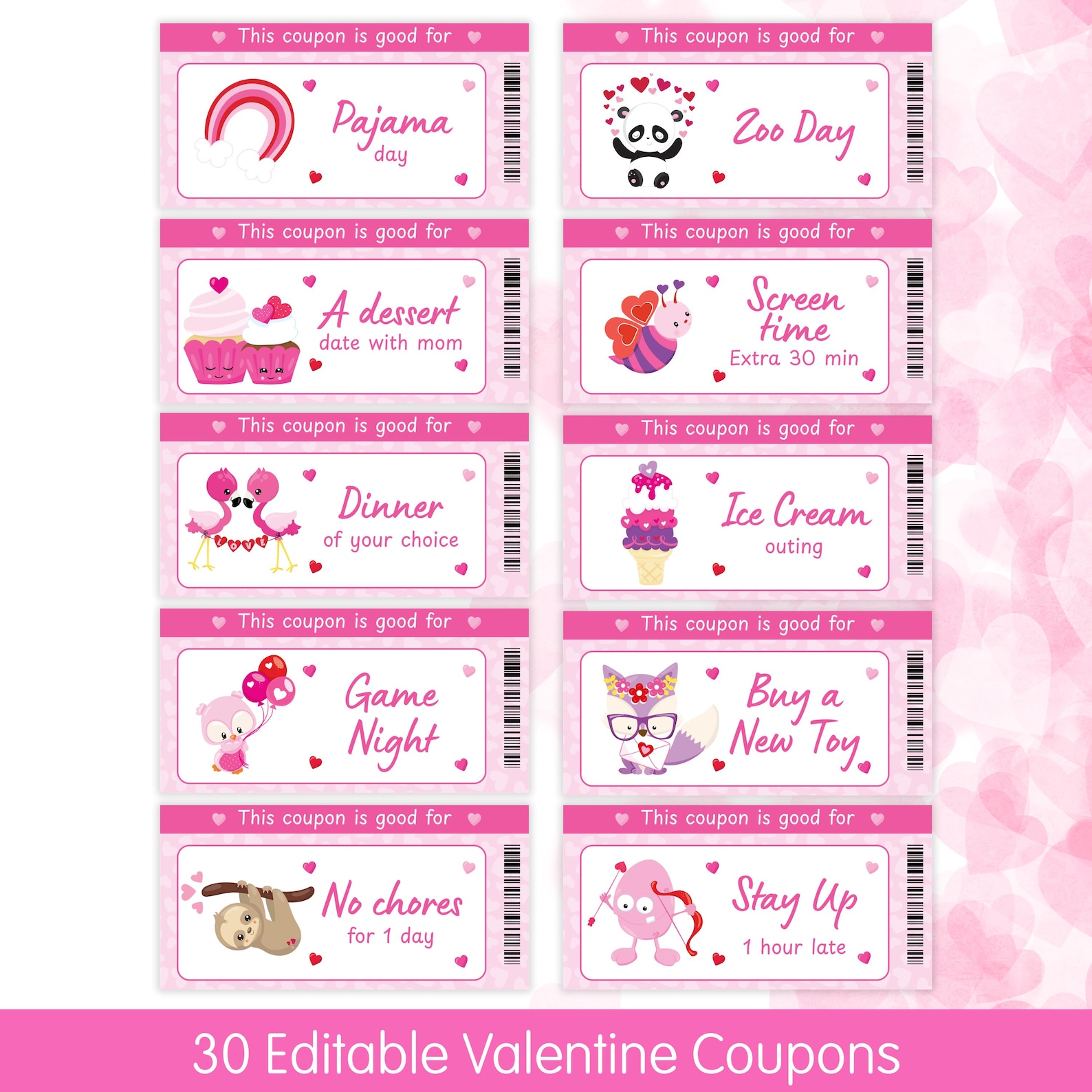 Editable Valentine Coupons - Printable - Kids Valentine's Day - Digital ...