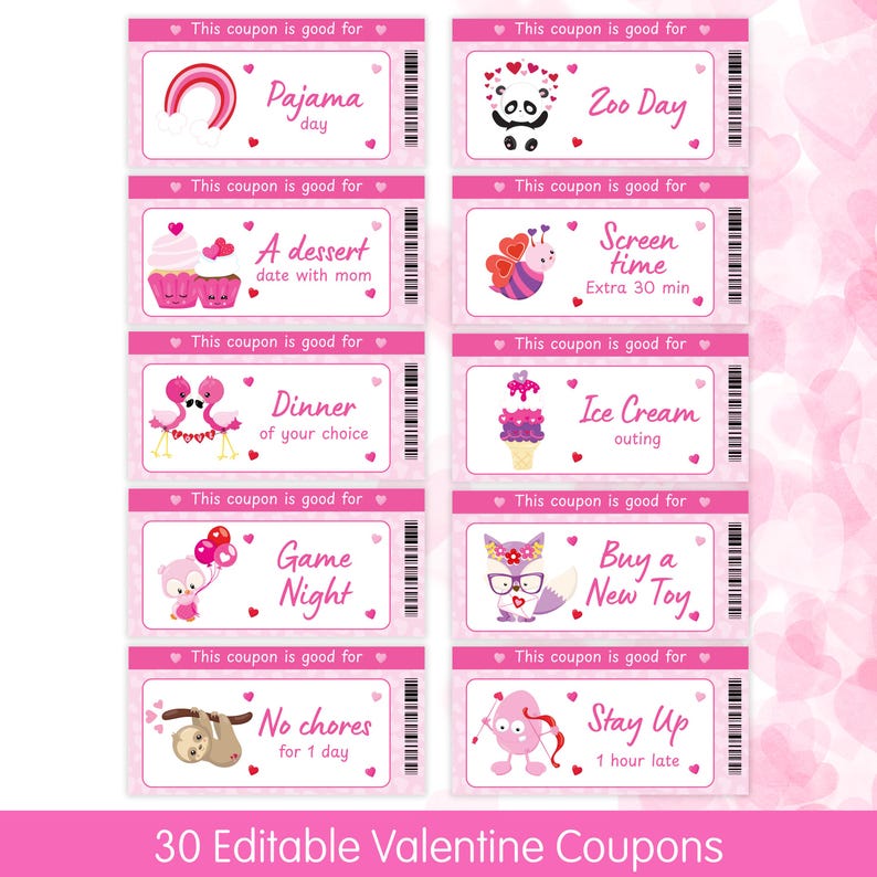 Editable Valentine Coupons - Printable - Kids Valentine's Day - Digital ...
