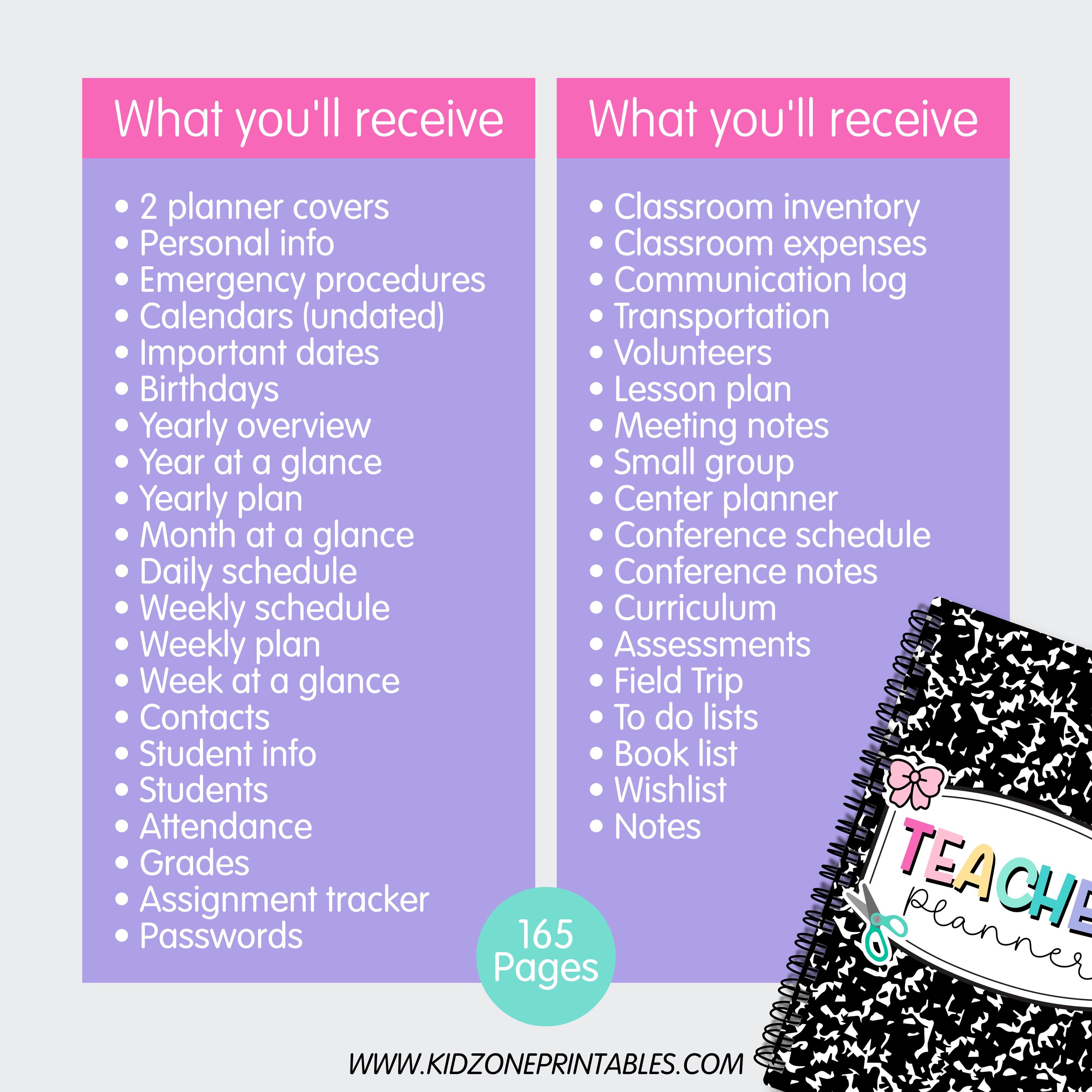 Teacher Planner - Printable - Lesson Planner - Weekly Planner ...