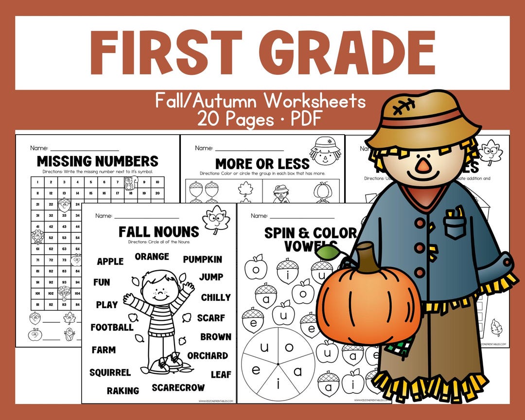 First Grade - Worksheets - Fall Theme - Printable - Homeschool ...