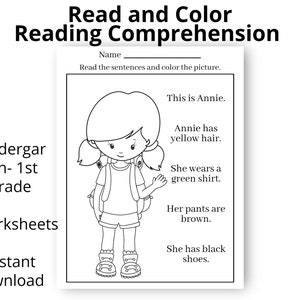 Read and Color - Kindergarten - First Grade - Worksheets - Printable ...