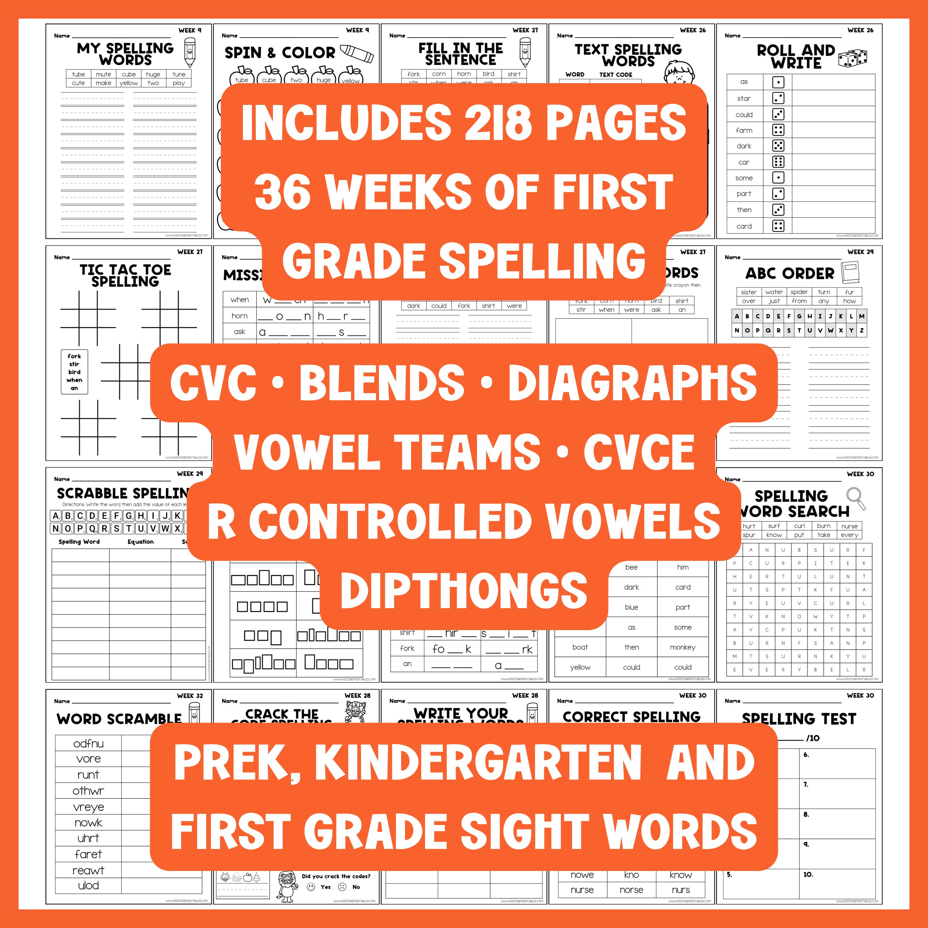 First Grade Worksheets - Spelling - Printable - Homeschool - Teacher ...