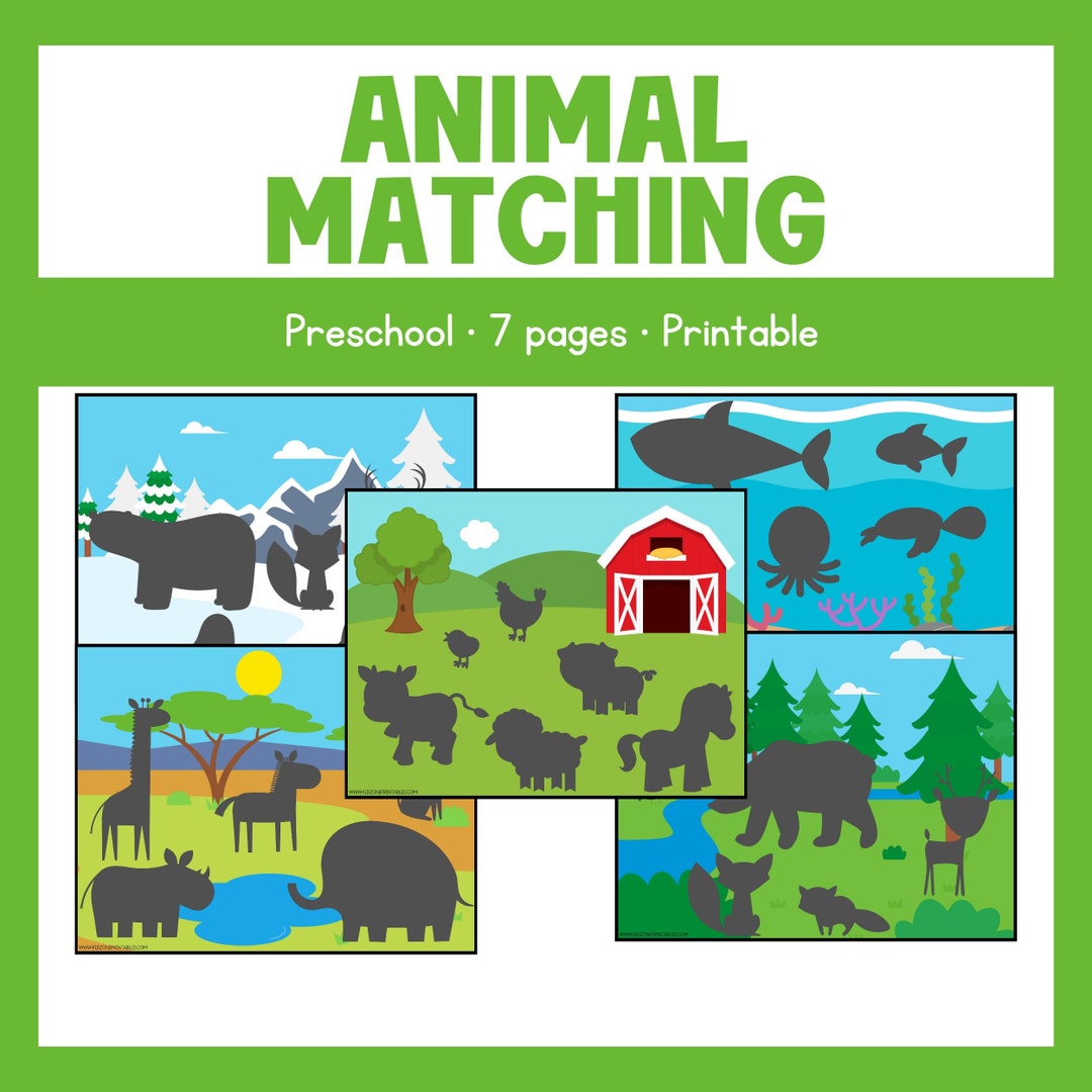 Animal Matching Printable Preschool Toddler Learning Homeschool Teacher ...