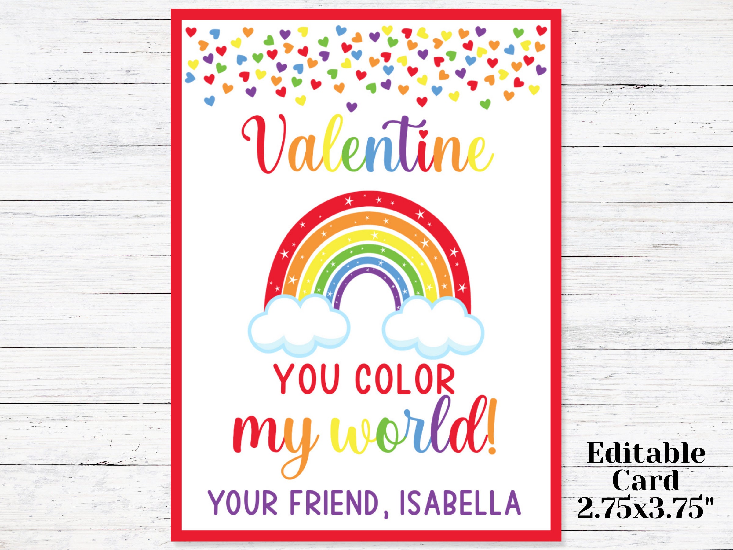 Editable Valentine's Card Printable You Color My World | Etsy