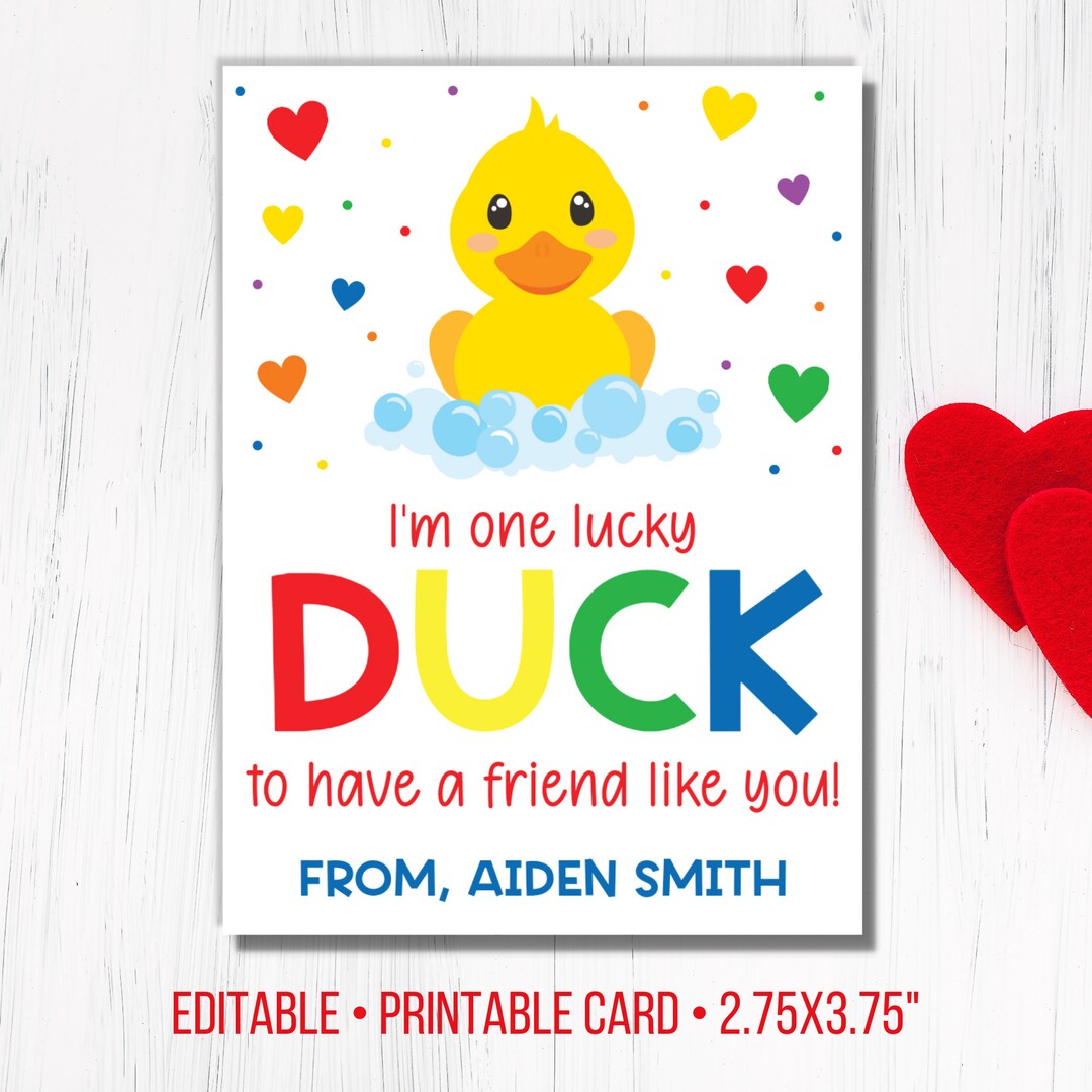 Duck Valentine Cards - Editable - Printable - Digital Download - School ...
