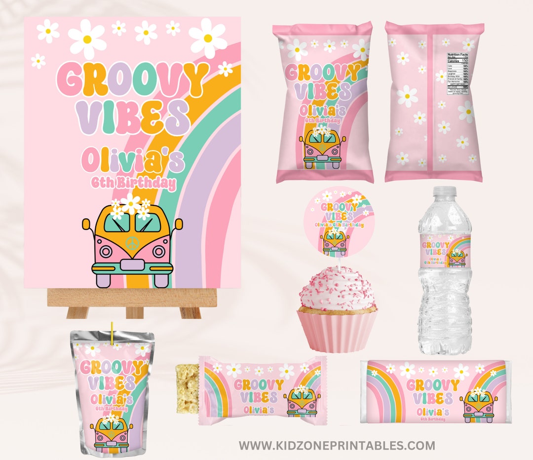 Groovy Birthday Decorations - Bundle - Editable - Printable - Chip Bag ...