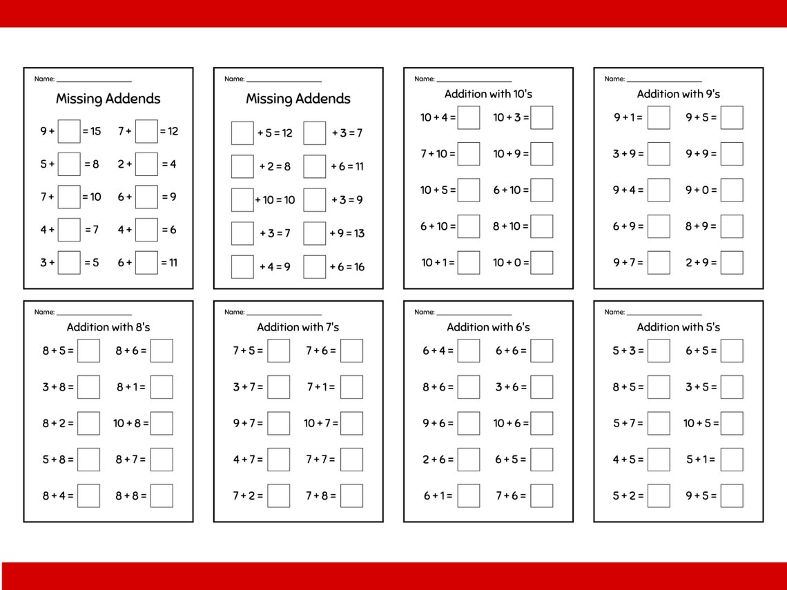Math Worksheets Printable Instant Download Addition - Etsy