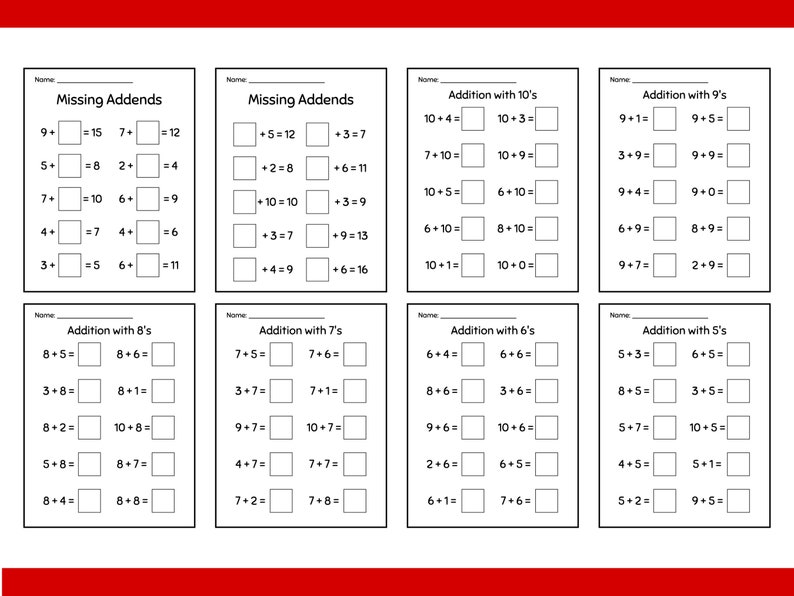 Math Worksheets Printable Instant Download Addition - Etsy