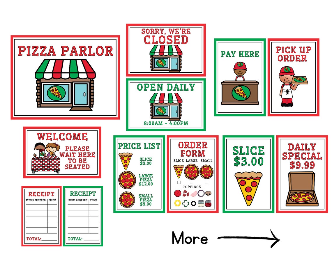 Dramatic Play - Printables - Pizza Parlor - Pretend Play - Instant ...