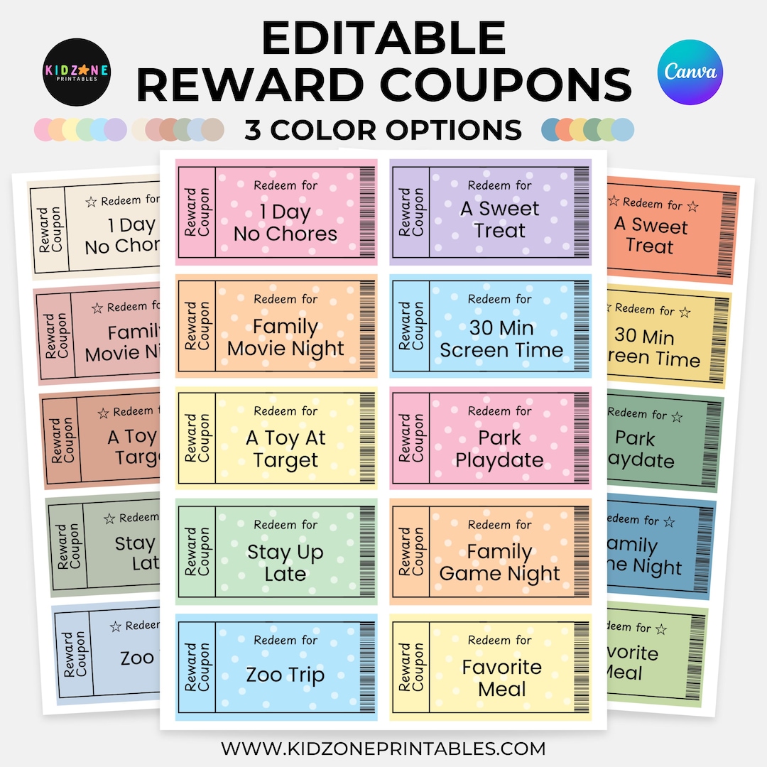 Editable Kids Coupons - Reward - Printable - Chore Coupons - Digital ...