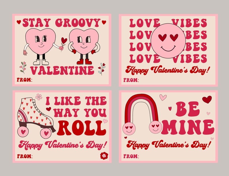 Retro Valentine Cards Printable Instant Download - Etsy