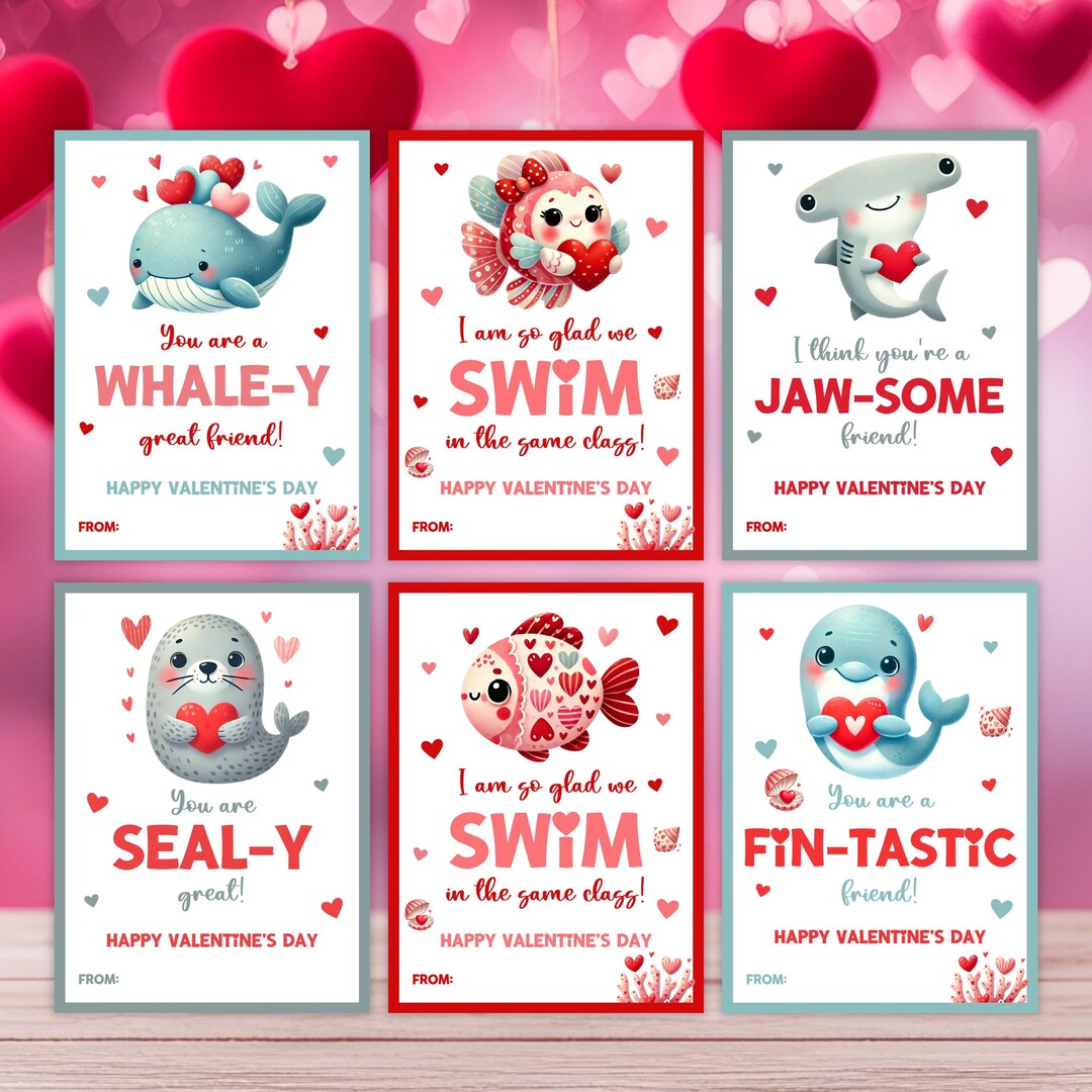 Ocean Valentine Cards - Printable - School Valentine - Cute Valentine ...