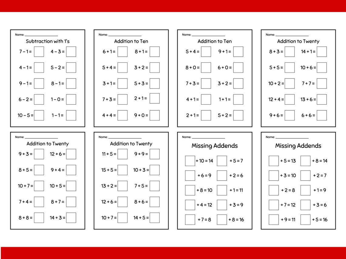 Math Worksheets Printable Instant Download Addition - Etsy