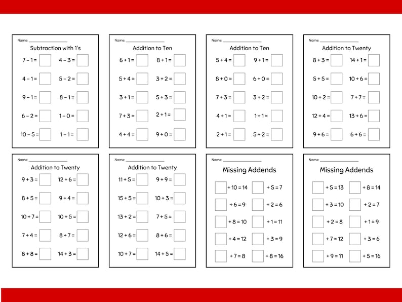Math Worksheets Printable Instant Download Addition - Etsy