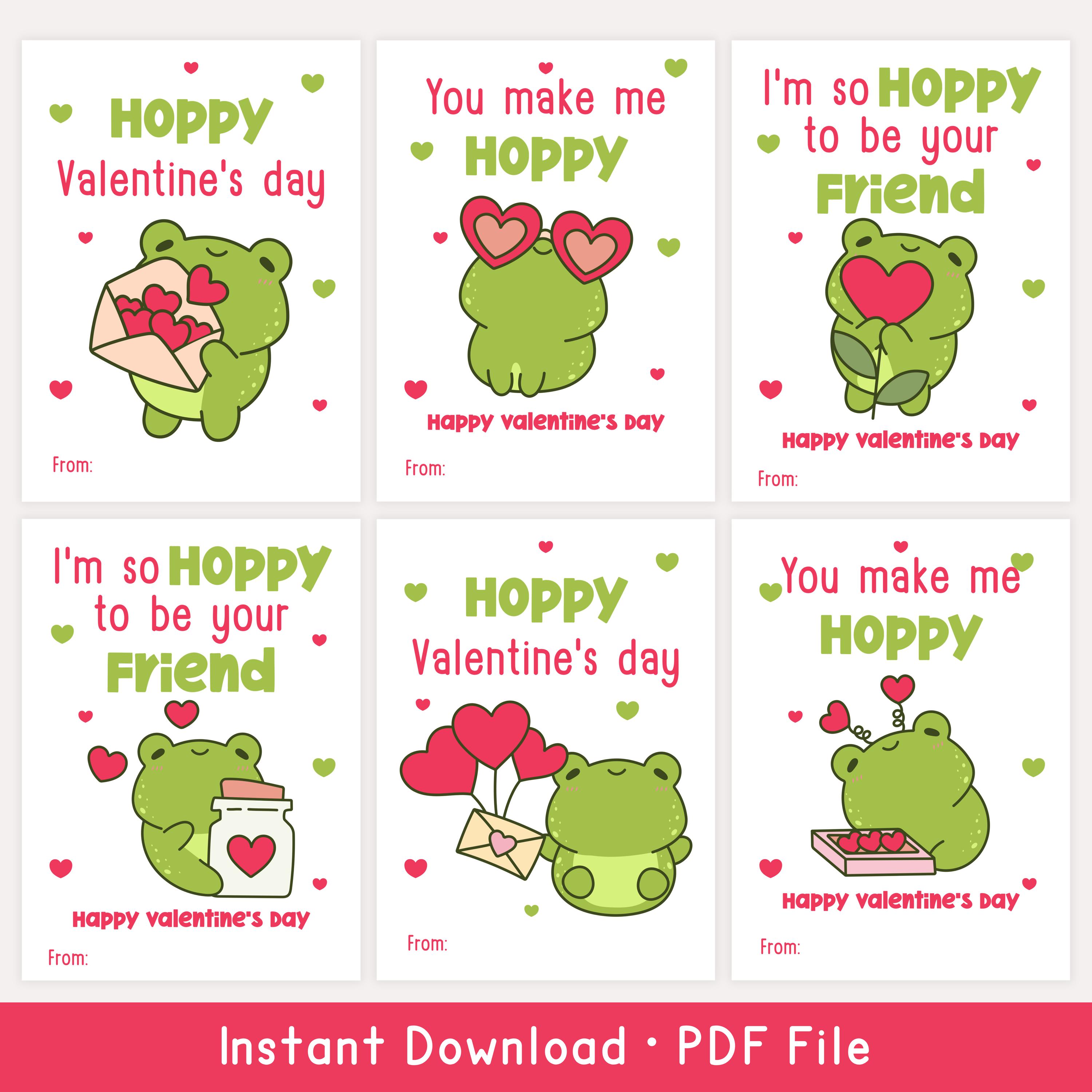 Frog Valentine Cards - Printable - Kids Valentines - School Valentine ...