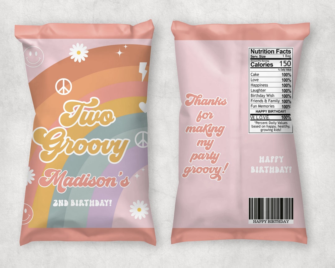 Two Groovy Chip Bag - Editable - Printable - Retro Birthday - 70s Party ...