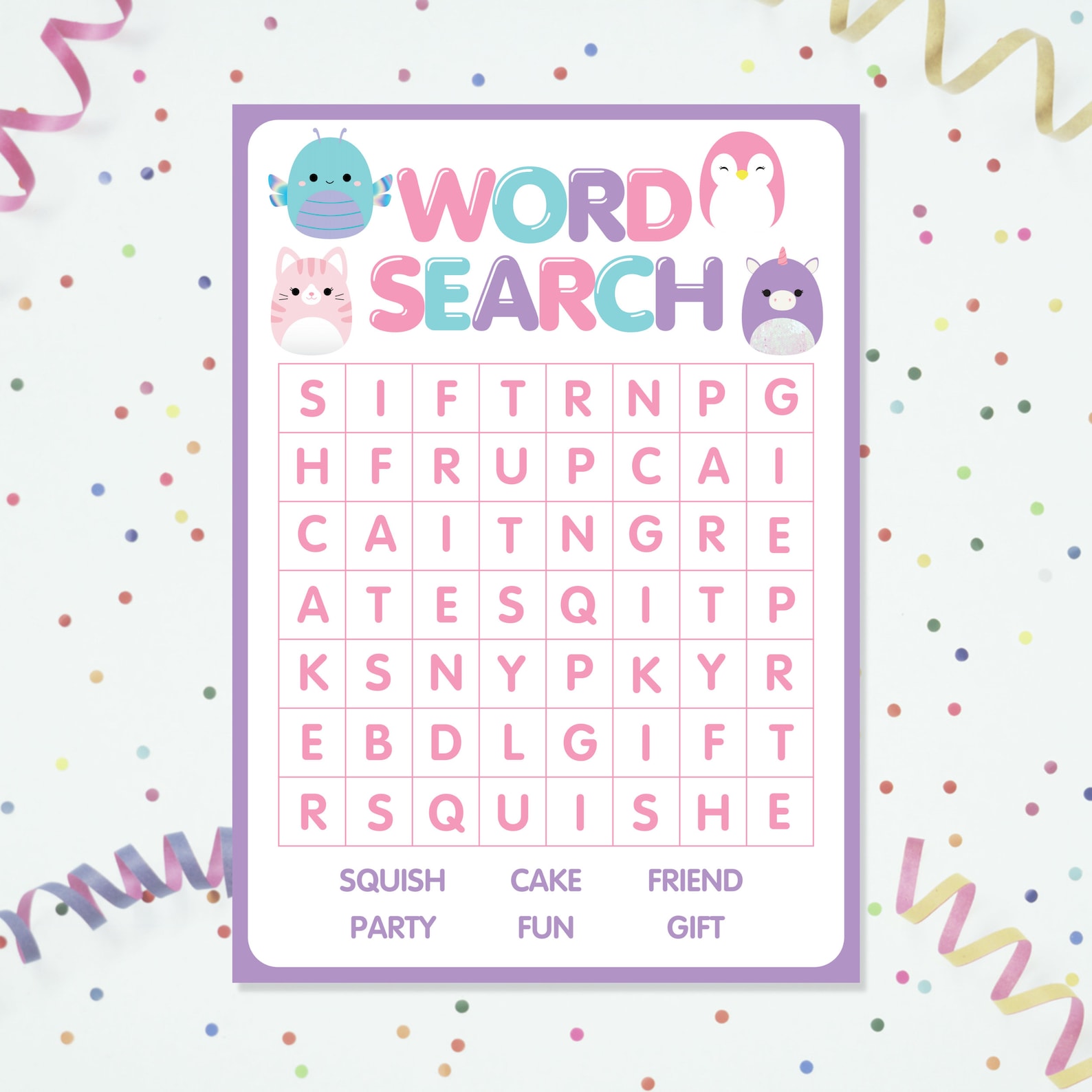 Kids Games - Printable - Squish Birthday - Instant Download - Party ...