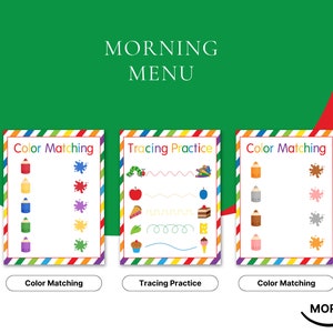 Morning Menu - Preschool - Printable - Kindergarten - Instant Download ...