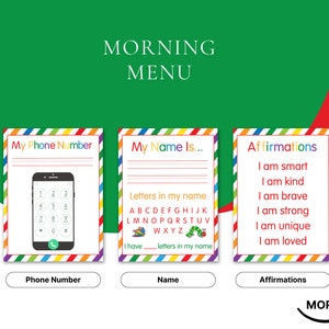 Morning Menu - Preschool - Printable - Kindergarten - Instant Download ...