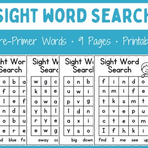 Word Search - Sight Words - Printable - Worksheets - Pre-k ...