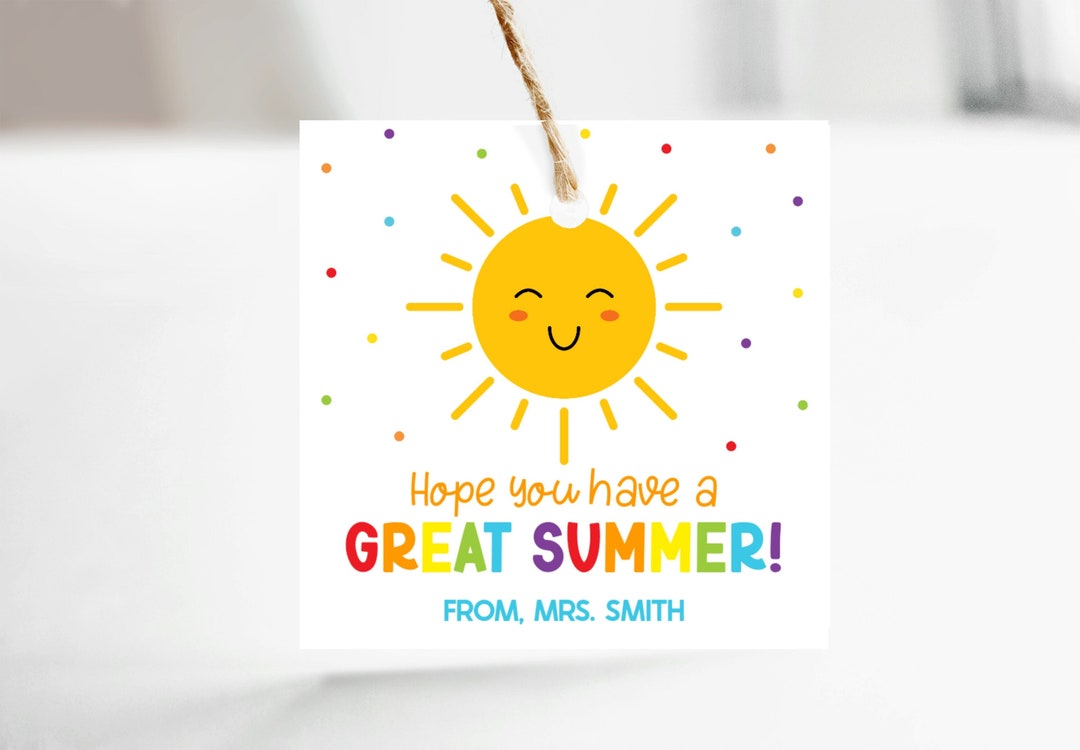Summer Gift Tag - Editable - Printable - Sun - Class Gift Tag - School ...