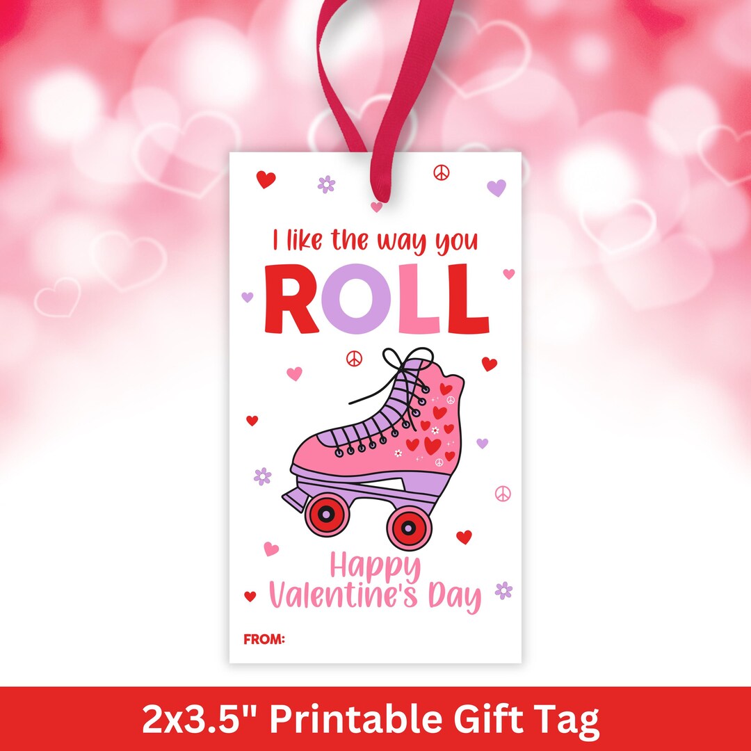Roller Skate Valentine Tag Printable Class Valentines Cute Valentine ...