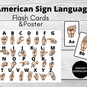 Alphabet Flash Cards American Sign Language Printable ASL Instant ...