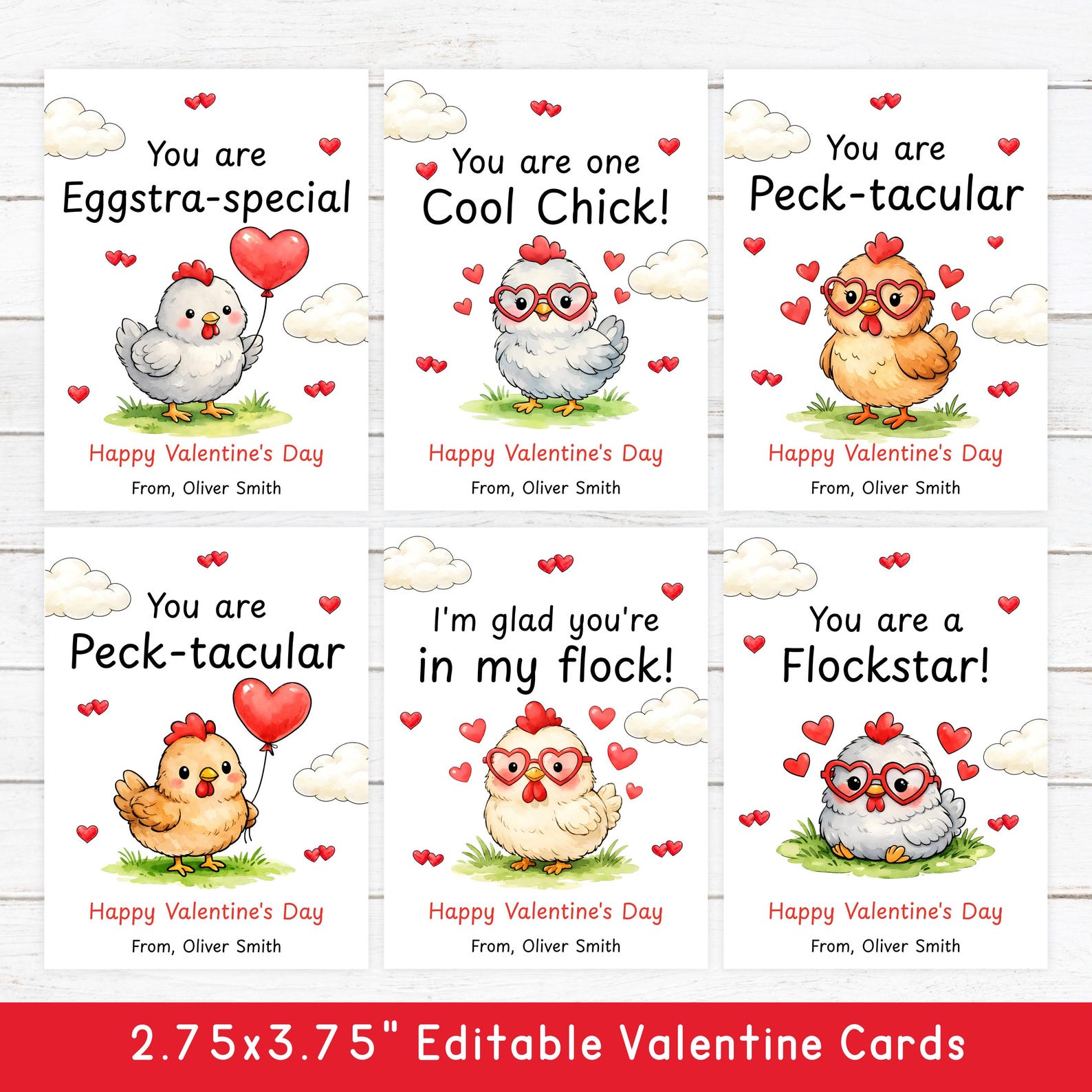 Chicken Valentine Cards - Editable - Printable - Kid's Valentine's Day ...