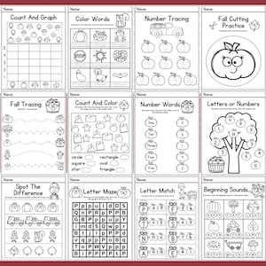 Preschool - Fall Themed - Worksheets - Printable - Homeschool - Teacher ...